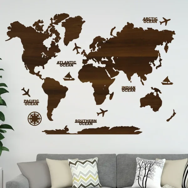3D Wooden World Map Wall Decor - Rawdius